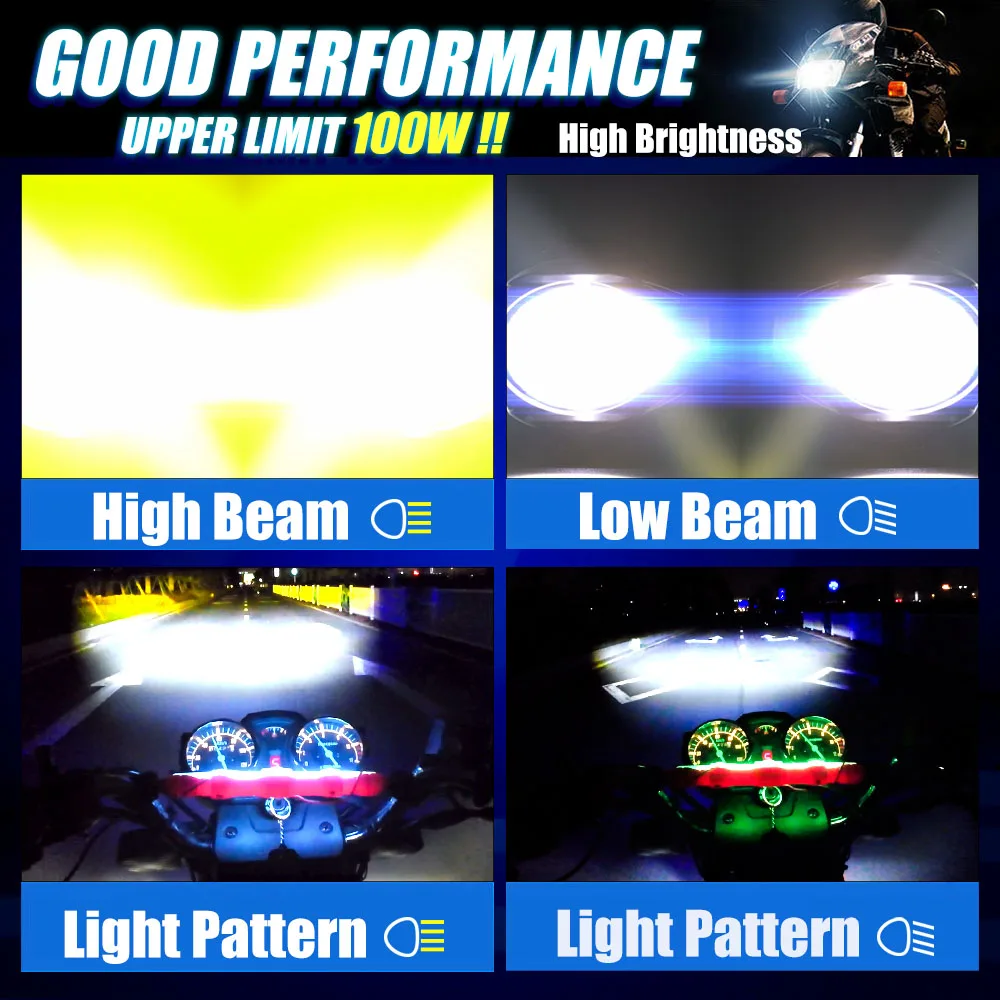 MOTOLED Motorcycle Mini Driving Light 100W 16000LM - Dual Color LED ...