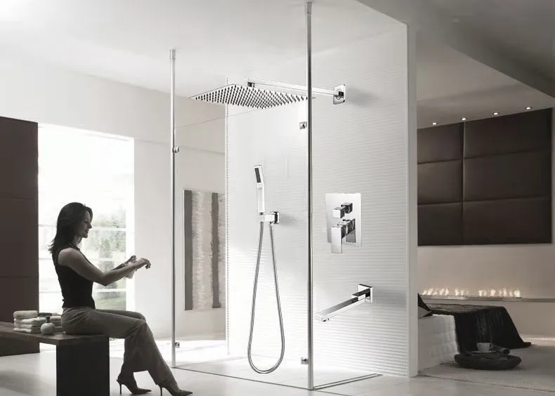 Matte Black Exposed Shower Set Soft Rain Spray Bathroom Recessed Wall ...