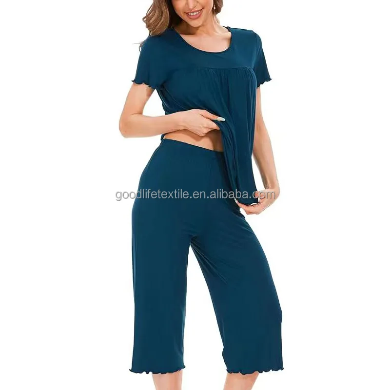 Modal Pajamas for Women Set Casual Short Sleeve Pants Comfortable ...
