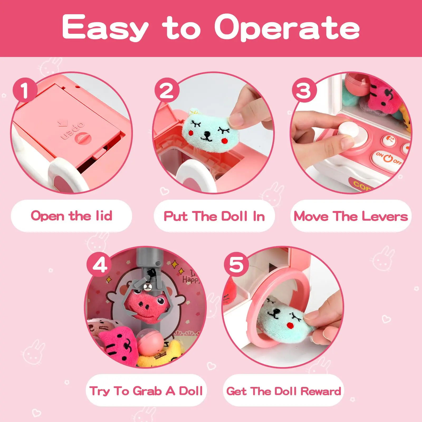 Rabbit Kids Claw Machine Mini Candy Vending Grabber with LED Lights and ...