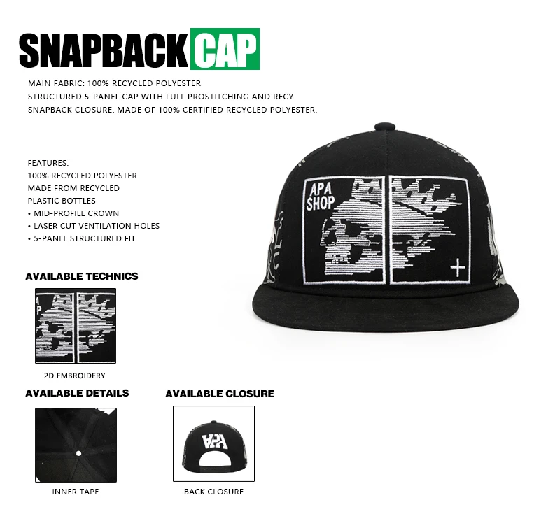 Custom Embroidery 2D/3D logo Snapback Cap Fitted Caps Custom a Frame ...