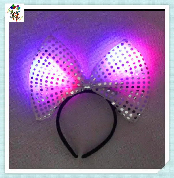 Cheap Party Costume Led Flashing Light Up Sequin Large Bow Headbands ...