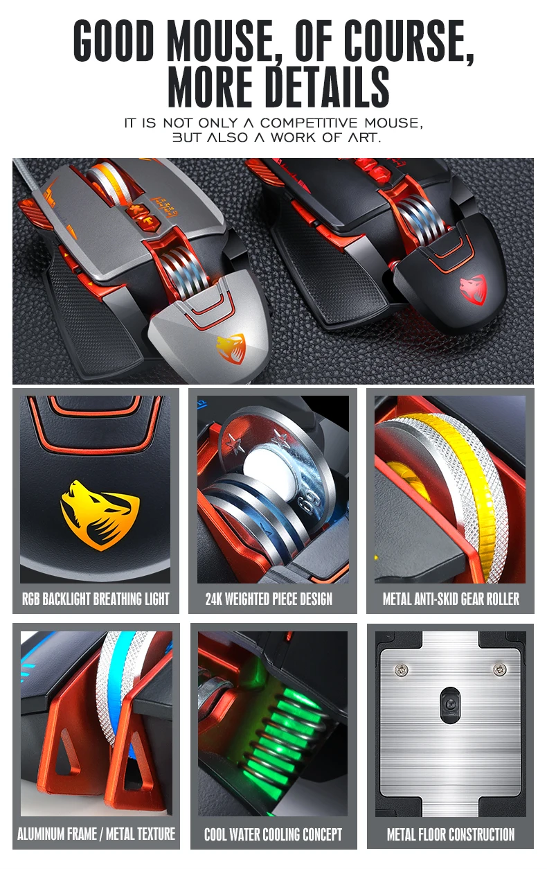 T-WOLF V9 Custom Gaming Mouse - RGB Backlight, Programmable with 8 ...