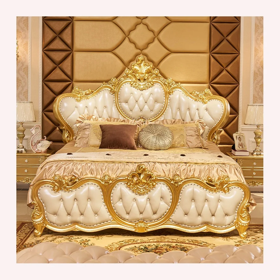 Italian Luxury Solid Wood Carved Queen Bed New Product Double Princess ...
