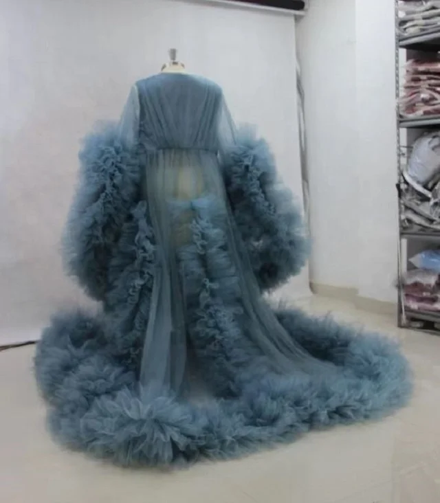 Fluffy Ruffles Navy Tulle Kimono Women Dresses Robe Photoshoot Extra ...