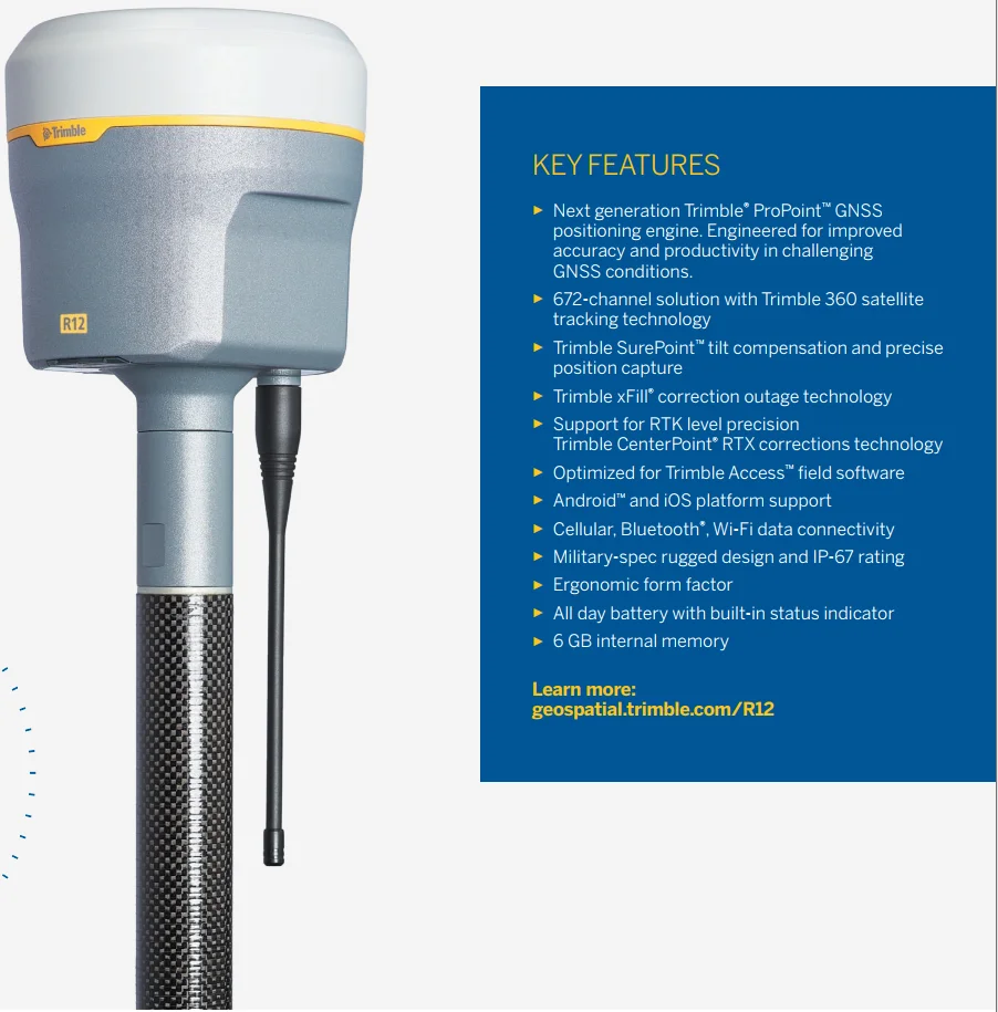 Trimble R12 RTK GNSS Receiver - 672 Channels for Precise Surveying