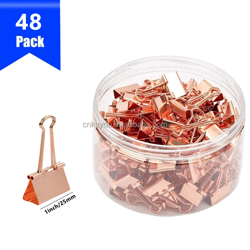 1-Inch Medium Metal Long Tail Clip 48-Piece Rose Gold Loose-Leaf Paper ...