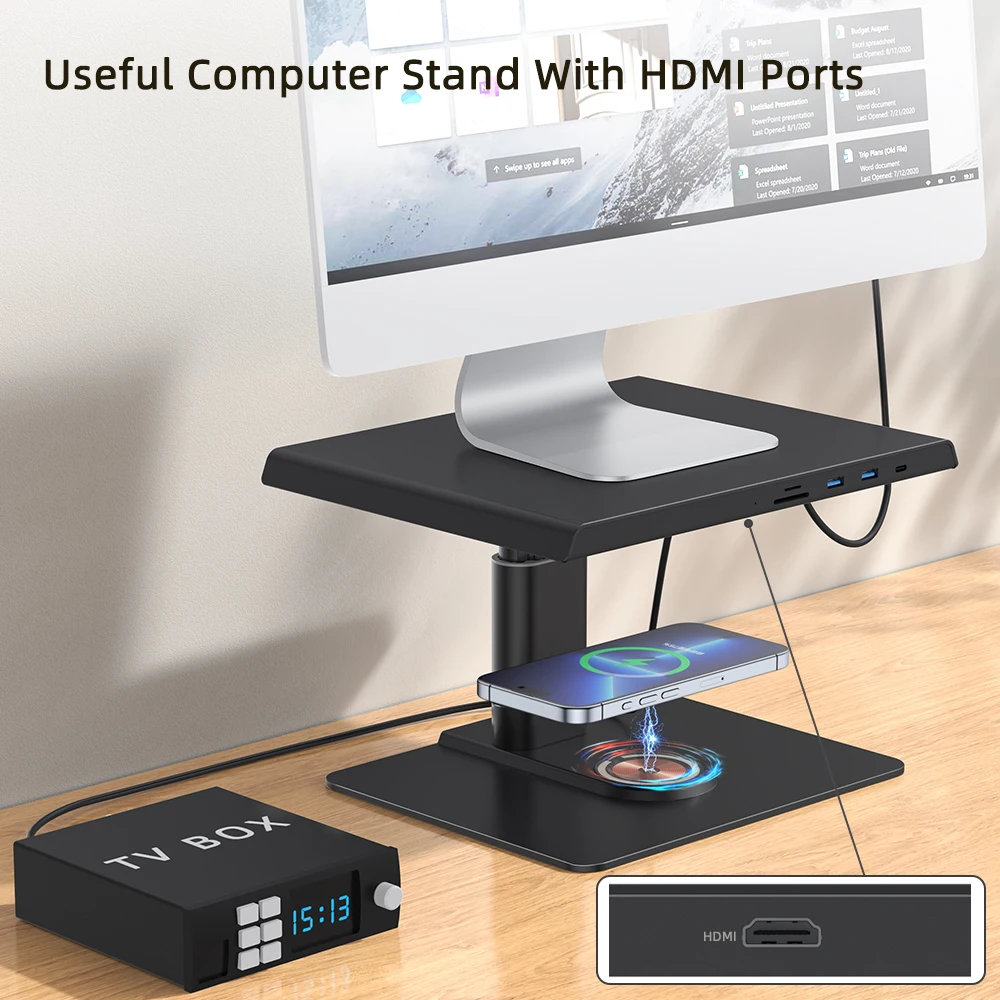 USB C Laptop Docking Station Stand Laptop stand with wireless charger ...