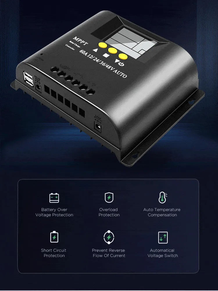 Pwm Solar Charge Controller 12v 24v 36v 48v 40a 50a 60a Solar Regulator Solar Light Solar ...