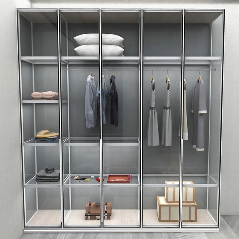 aluminum profile walk in closet glass wardrobe aluminum bedroom closet ...