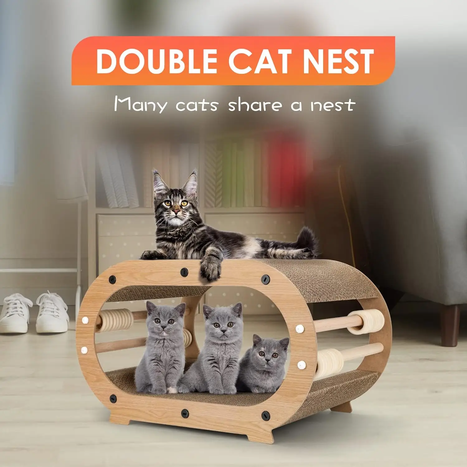 Indoor Large Double Wooden Deck Design Cat Scratching Bed Natural ...