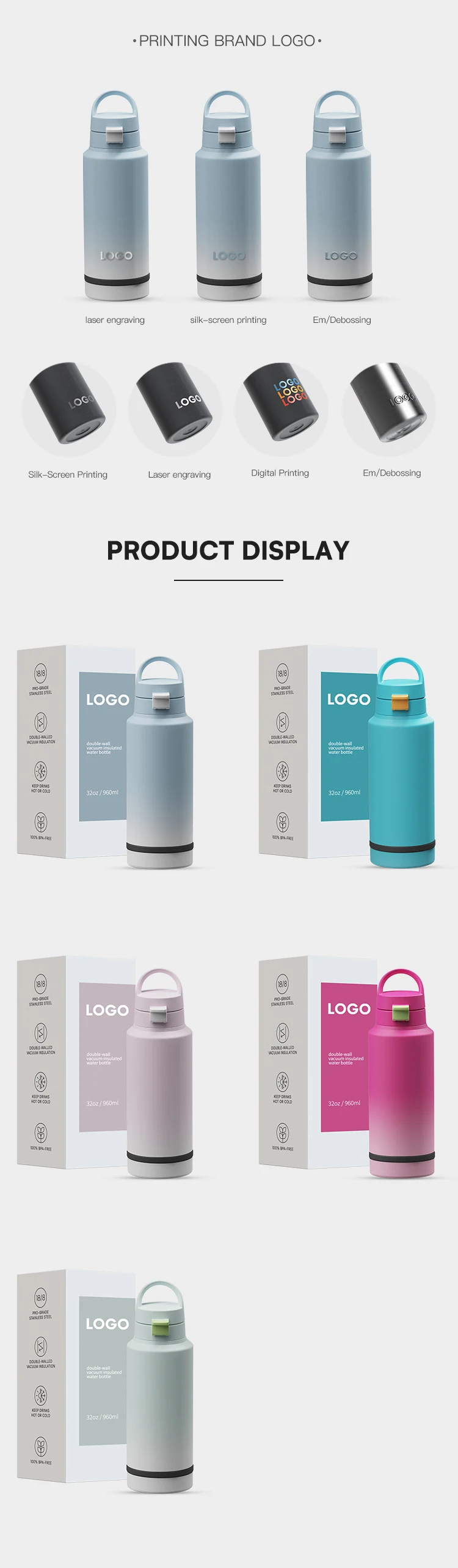 Dual Chamber Water Bottle - 40oz Stainless Steel