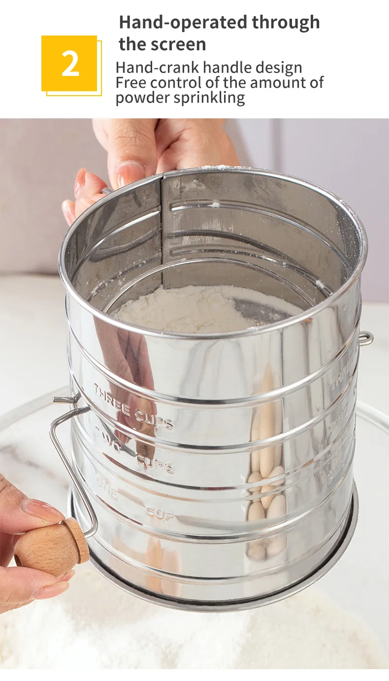 Stainless Steel Flour Sieve With Scale Hand Pressure Filter Flour Sieve ...