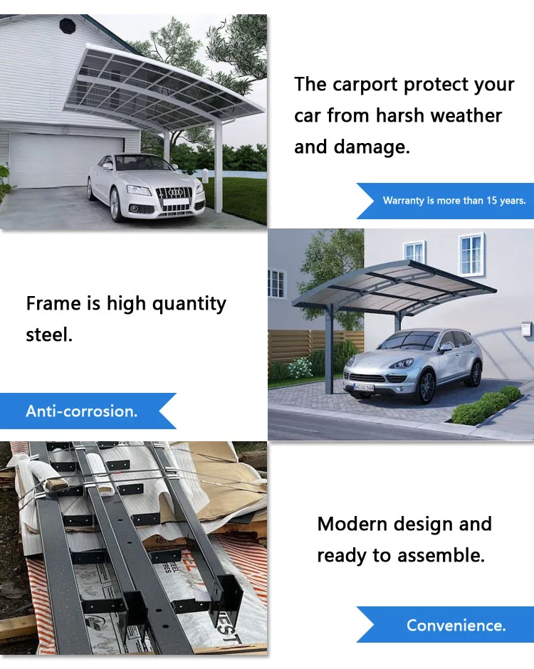 Strong Aluminum Frame Carport With Polycarbonate Board Canopy Hug Car ...