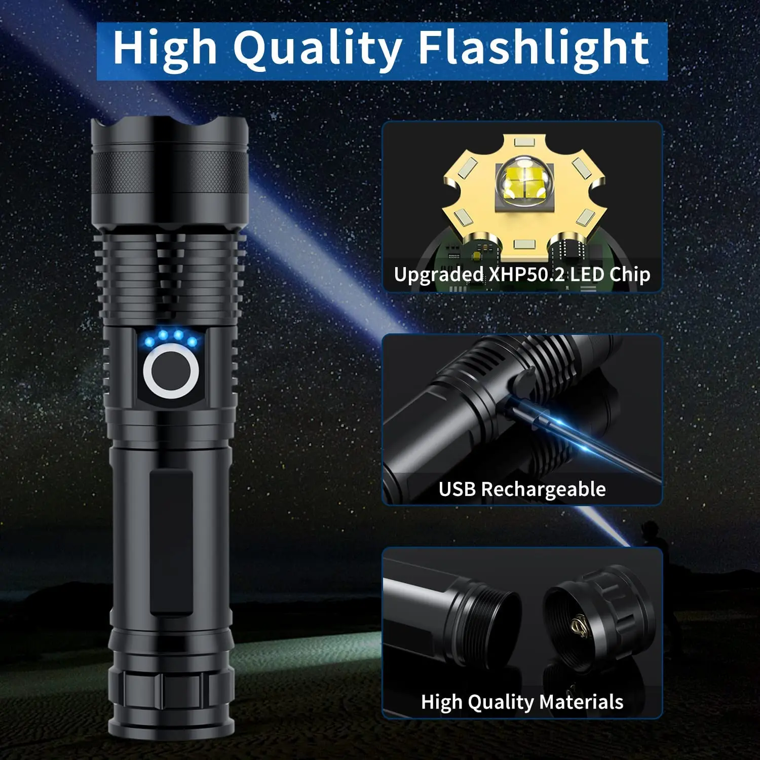 P50 Torch Light High Power Rechargeable Led Flashlight 100000 Lumens ...