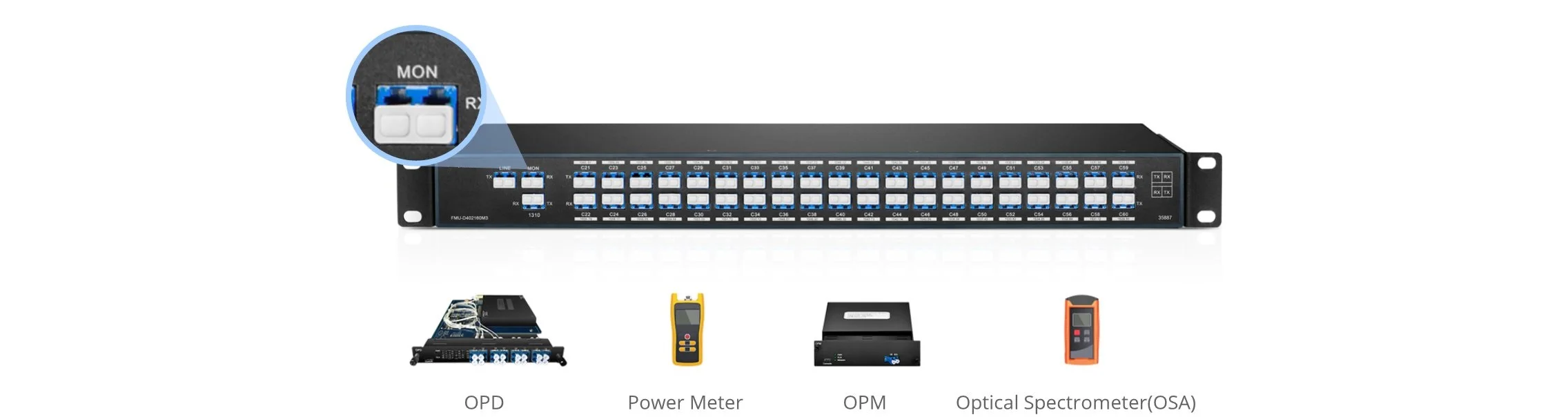 40 Channels DWDM Mux Demux, 100GHz C21-C60, with 1310nm and Monitor ...