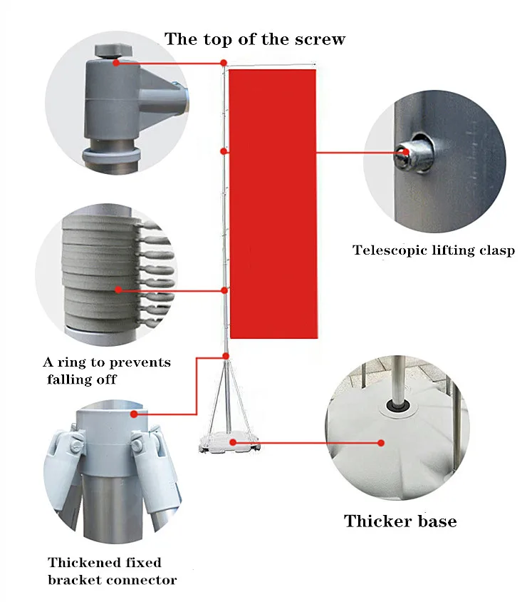Outdoor Advertising Display Custom 3m 5m 7m Rectangle Flag Aluminum ...