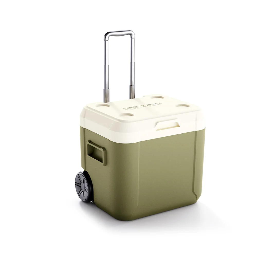 52L Capacity Cooling Box with Wheels and Trolley Outdoor Fishing Camper ...