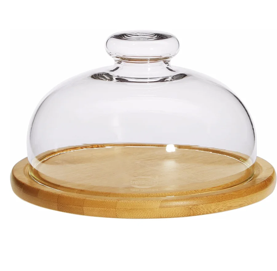 17cm Cheese Cover dome with Bamboo and Glass Saucer cheese board with ...