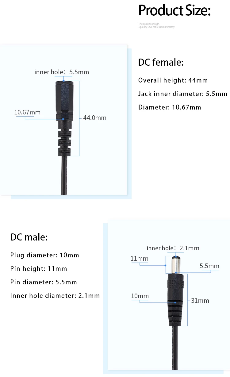 12v Dc 5.5*2.1 Mm Male To Female Round Plug 5521 Connector 1m Dc Router ...