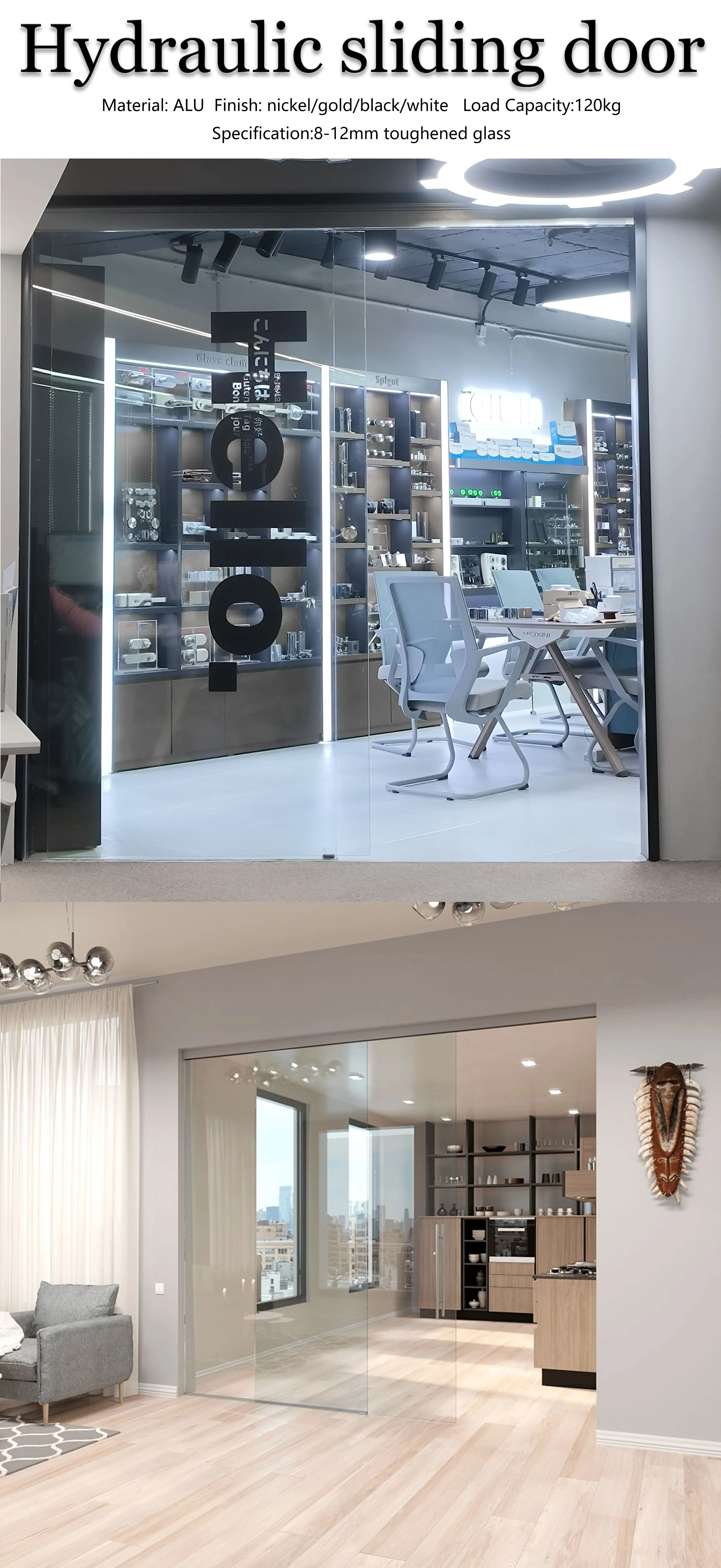Luxury Office Interior Glass Sliding Door Kit with Soft-Closing System
