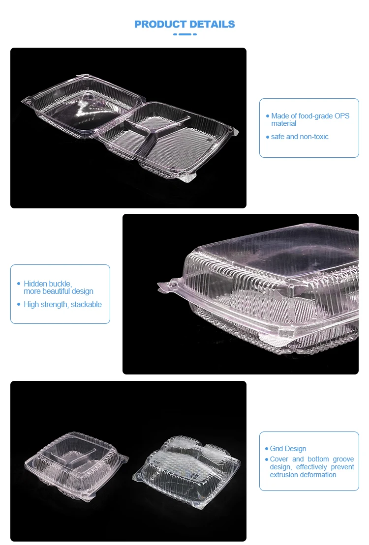 Bops Plastic Clear Fresh Fruit Salad Box Take Out To Go 3-compartments ...