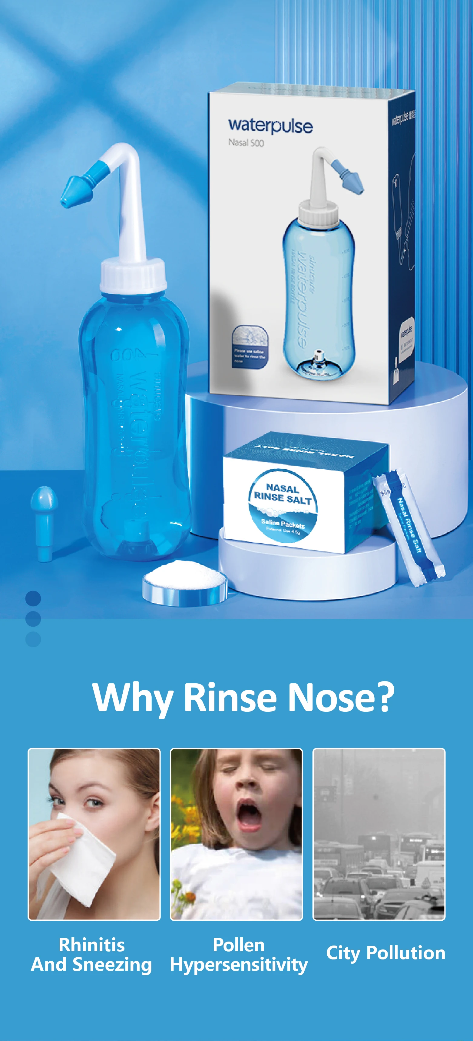 Waterpulse Newest Design Nasal Wash Bottle Neti Pot Daily Nose Cleaner ...