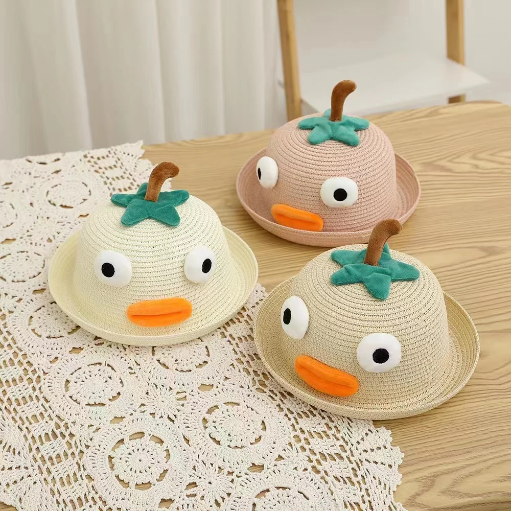 2024 Summer Children Rattan Straw Hat Cartoon Face Duckbill New ...