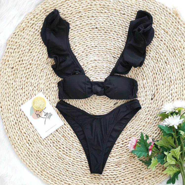 High Cutting Red Micro Halter V Neck Bodysuit Backless Solid Bikini ...