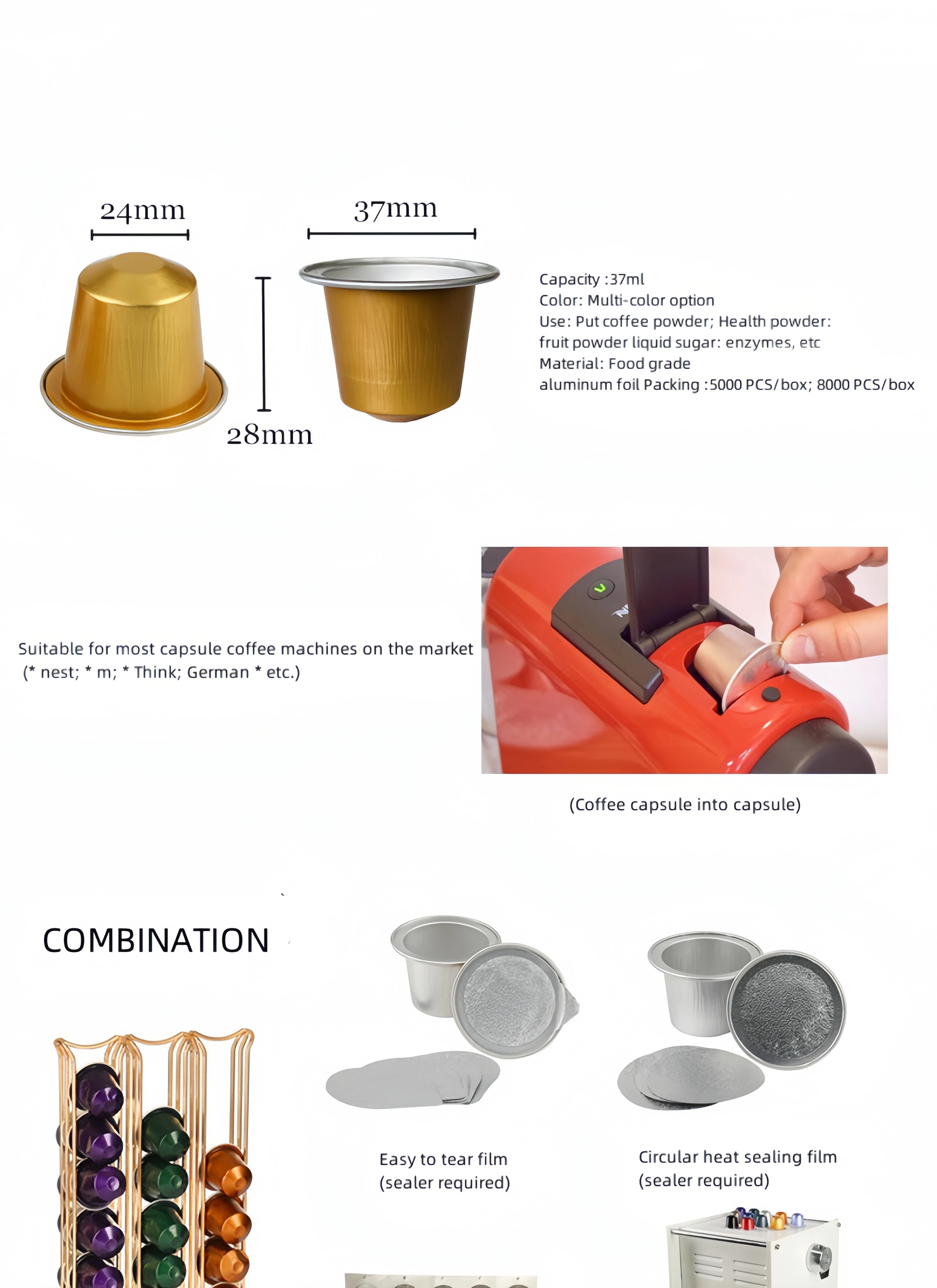 Custom Small Nespresso Shape Empty Aluminum Foil Coffee Capsule ...