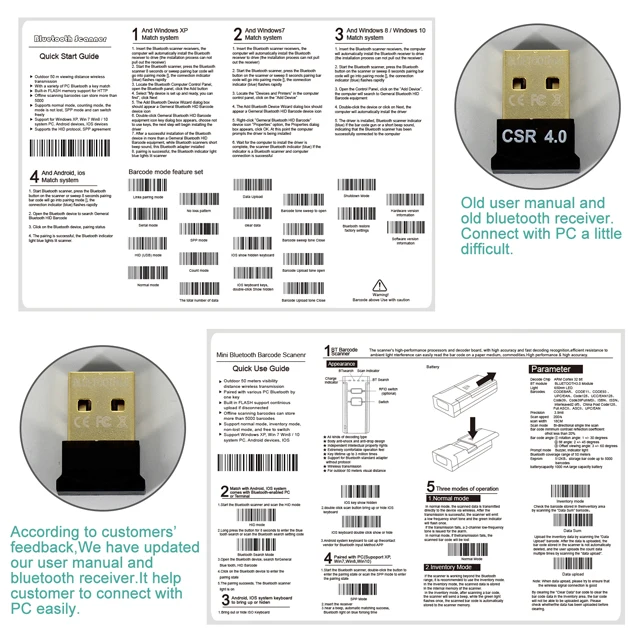 Symcode MJ-2877 BT Portable 2D Barcode Scanner - 16M Memory