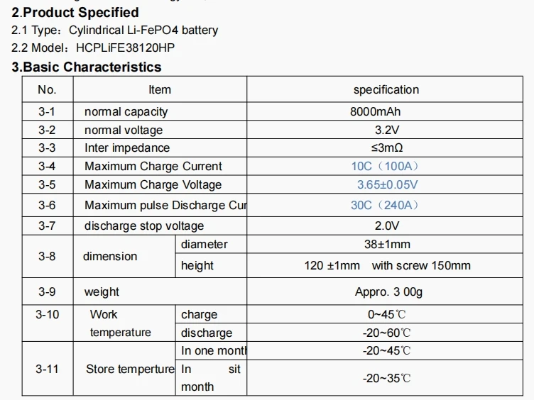 Headway 38120 Lifepo4 Battery - 3.2V 10ah Rechargeable