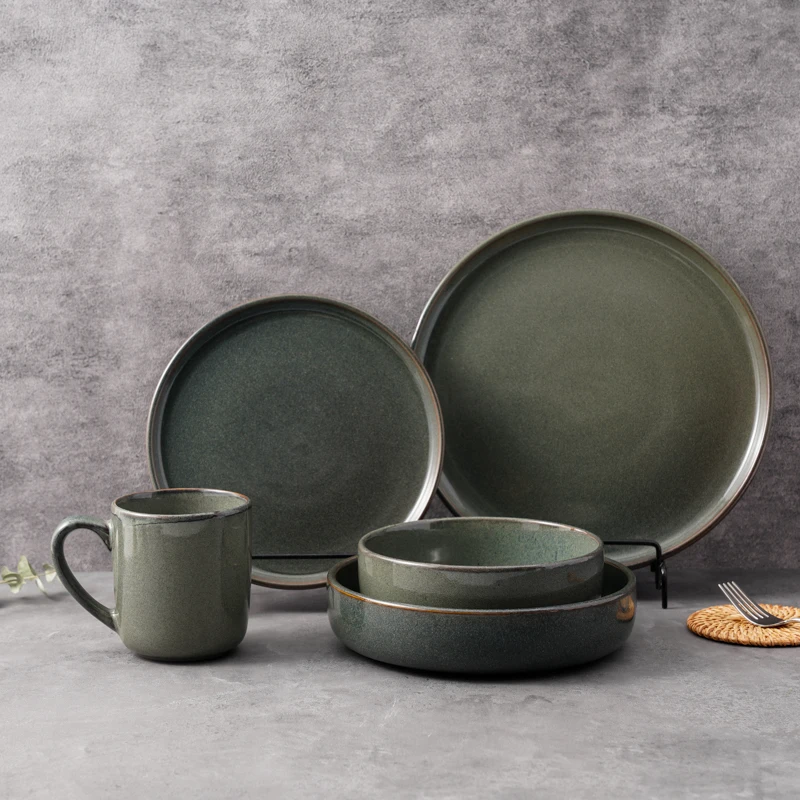 Huilang Green Stoneware Ceramic Tableware Nordic Style Matte Steak ...