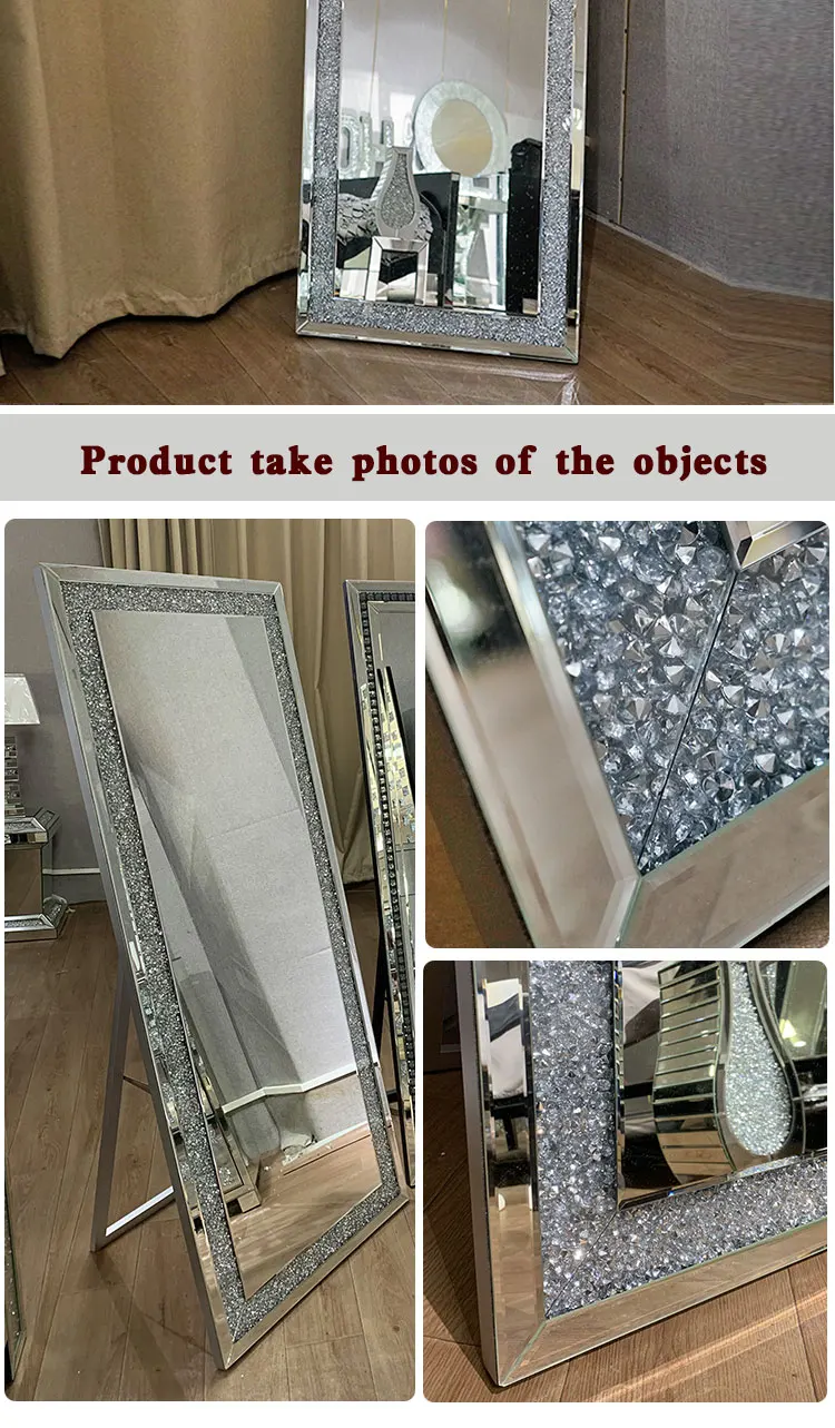 Modern Large Floor Standing Diamond Decorative Dressing Mirror Wooden ...