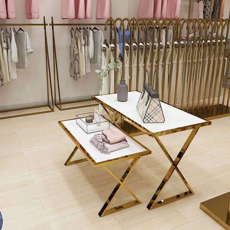 Gold Marble Grain Modern Display Table for Retail Clothes Shop