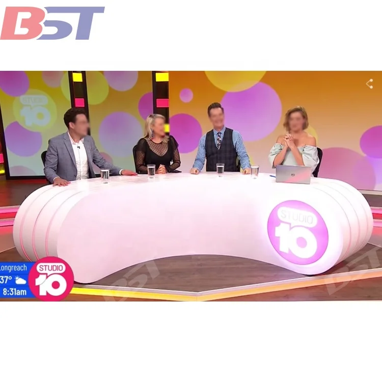 Customized White Arc Shape Broadcast Table for TV News Desk