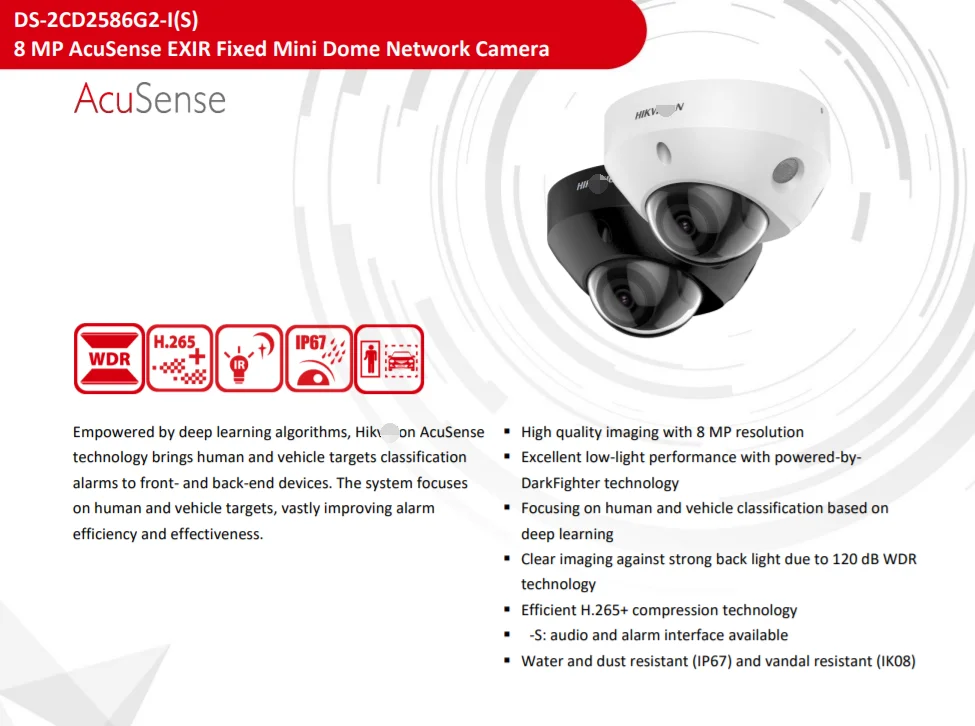 Hik Ds-2cd2586g2-is 8mp Acusense Fixed Mini Dome Network Camera Support ...