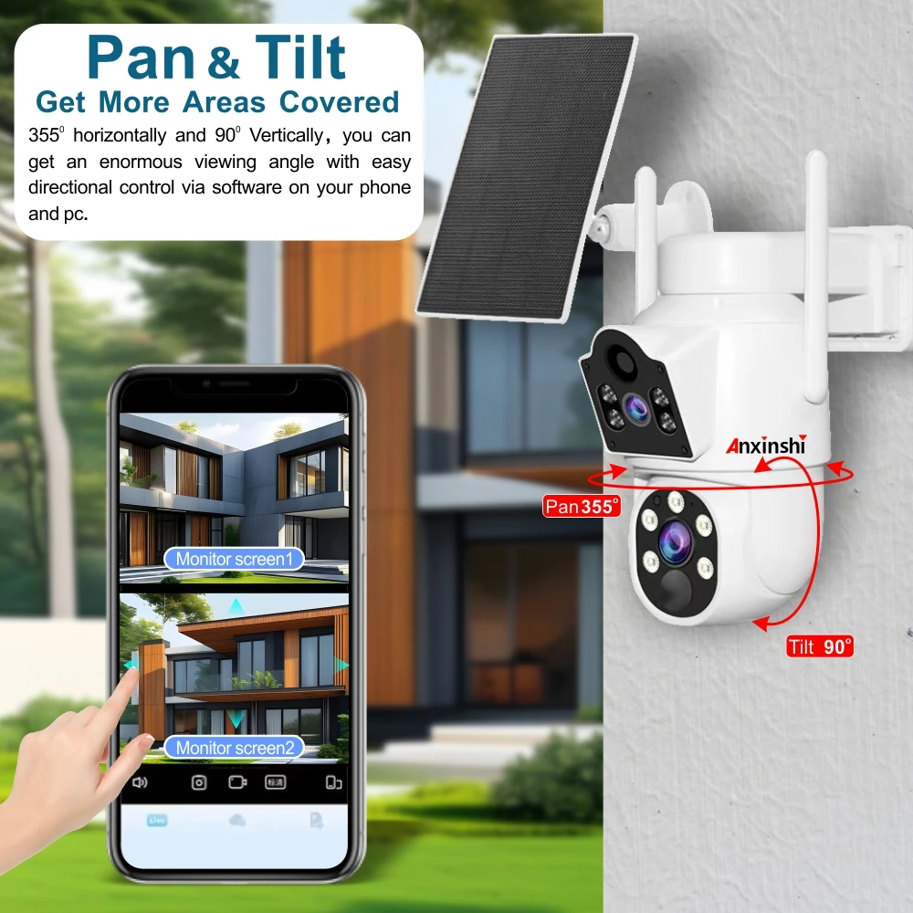 12.5 Inch Smart Wifi Solar PTZ Camera Kit 4CH 8MP Dual Lens