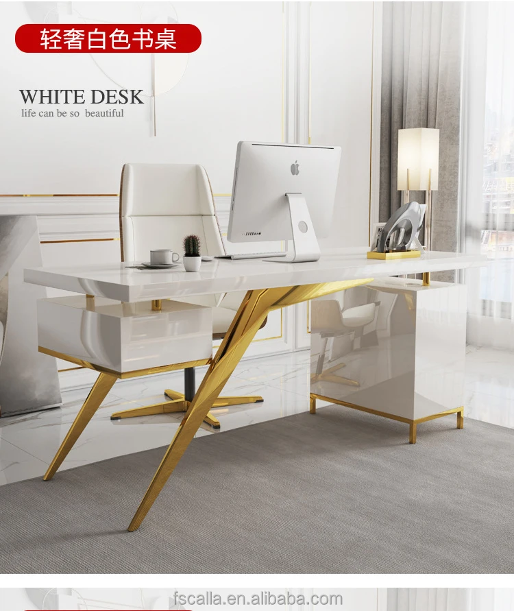 Luxury Gold Stainless Steel Computer Table Working Desk For Home Office ...