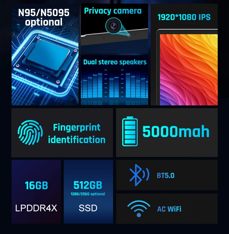 Laptop 15.6'' with N95/N5095 CPU, IPS Display, Win11 Home