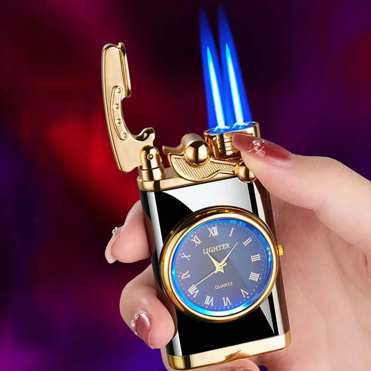 Rocker Arm Watch Cigarette Lighter Butane Gas Doule Blue Flame Torch ...