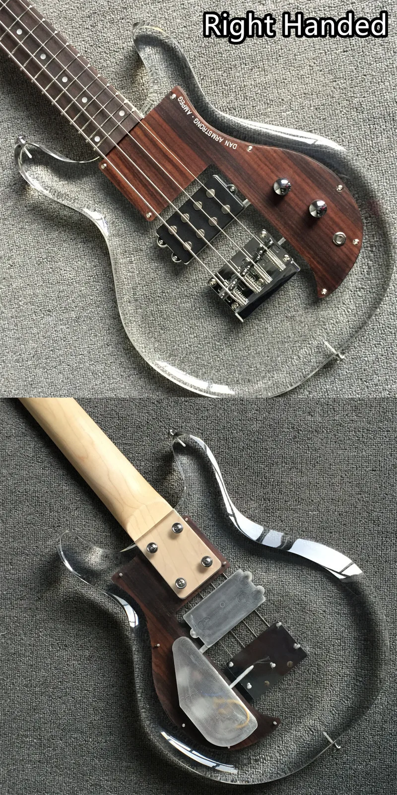 Top Quality Acki Double Cutaway Bass Guitar With Led Lights Clear ...