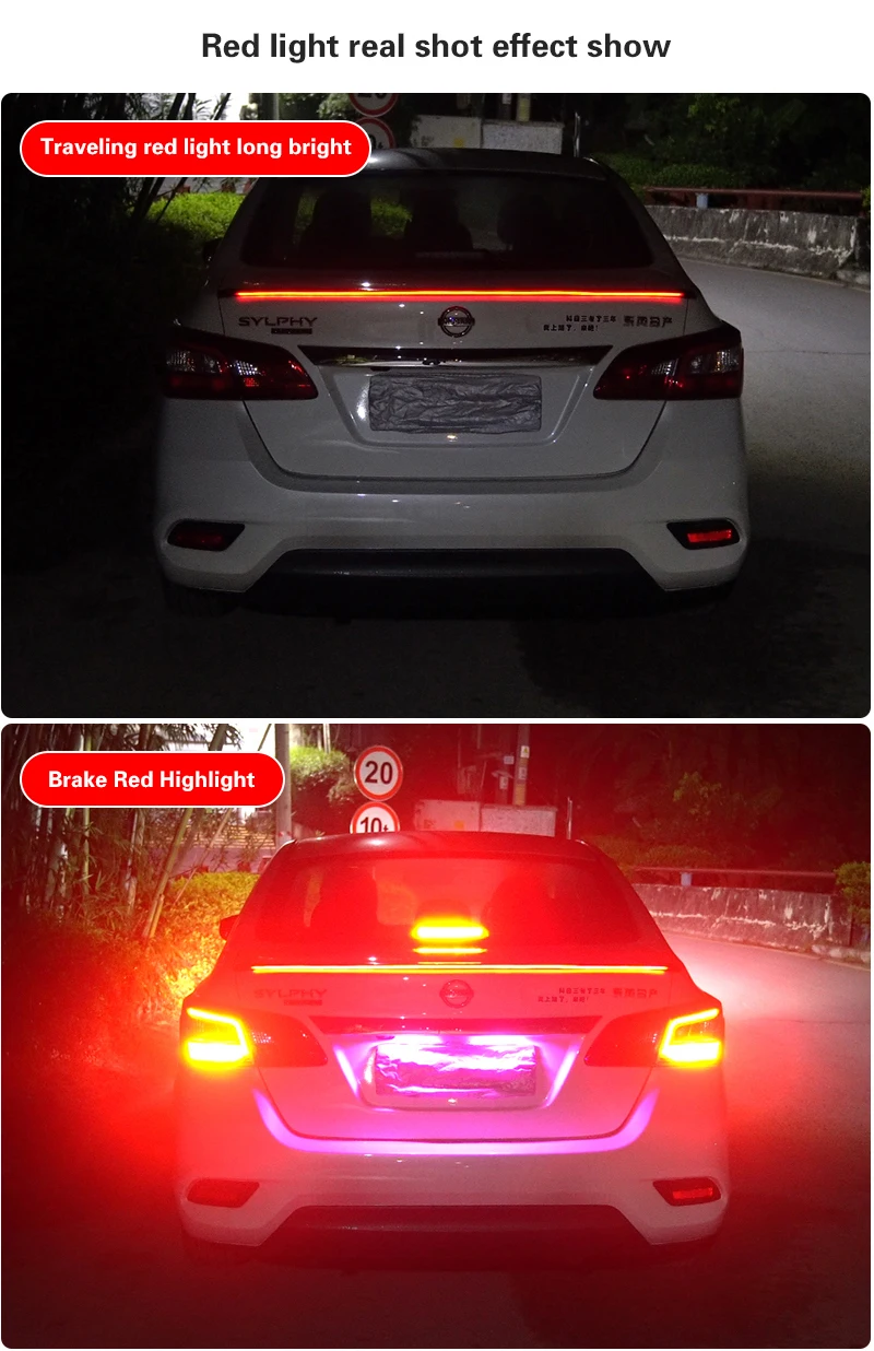 Car Rear Roof Lip Spoiler Strip Waterproof Red Brake Warning Stop Lamp ...