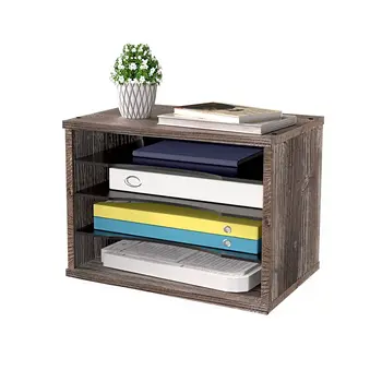 Rustic Wood Desk Organizer 4 Compartment Paper File Holder For Home And ...