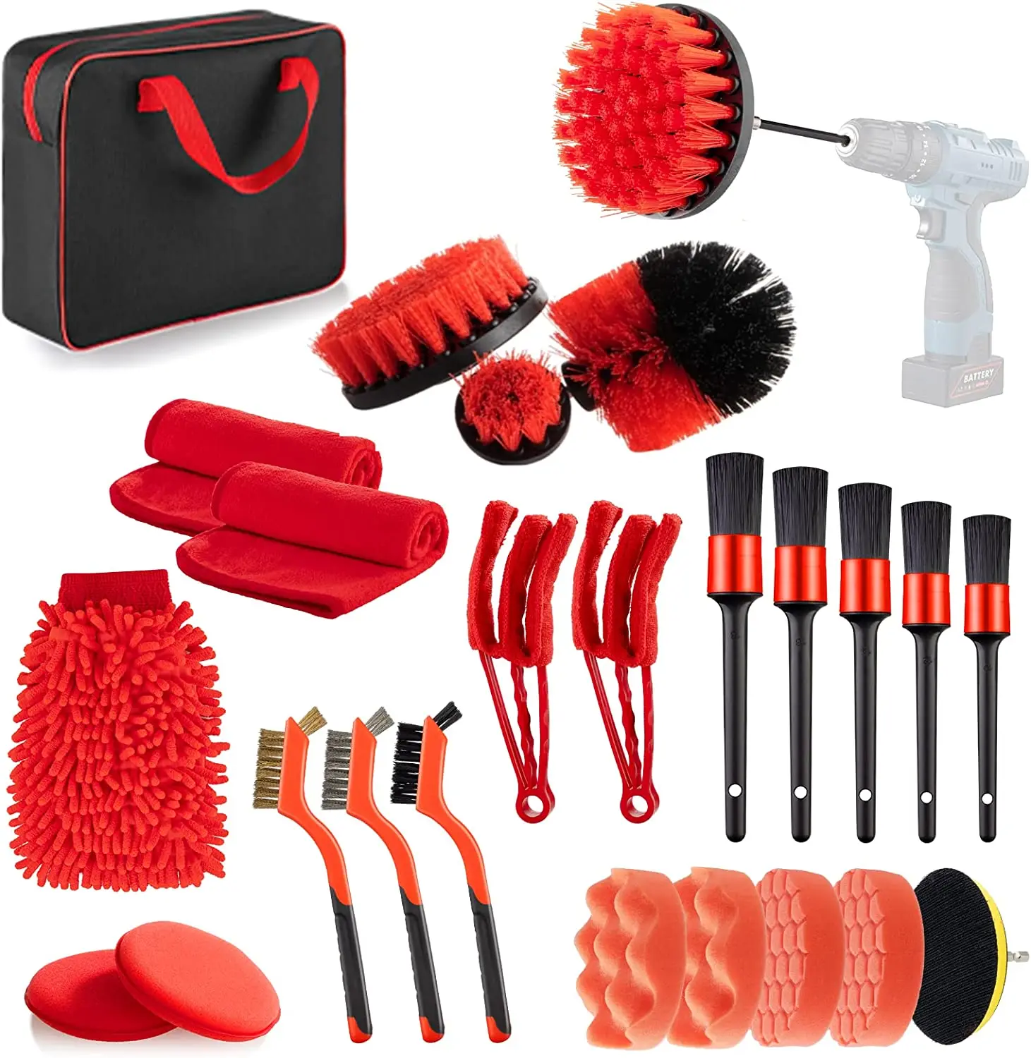Professional And Customized Red Car Washing Kits Car Detailing Brushes ...