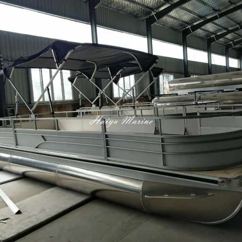 10m Large Simple Pontoon Boat Pontoon Ferry With Railing And Sunshade ...