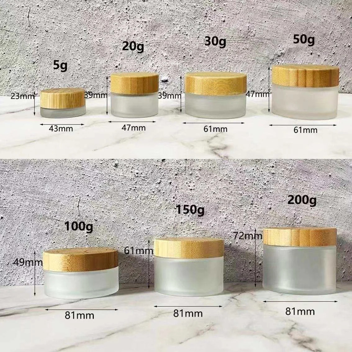 50ml 100ml 150ml Frosted Glass Cosmetic Packaging Jars