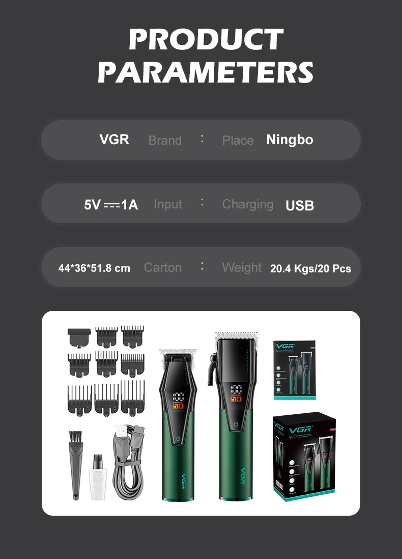 VGR V-677 Hair Cut Machine Mens Barber Rechargeable Professional Hair Clipper Trimmer Set ...