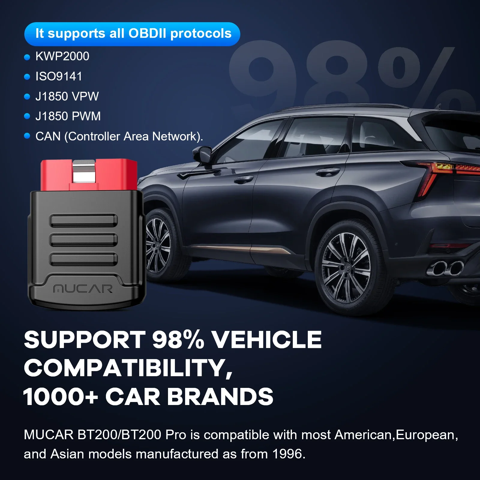 MUCAR BT200 Pro Bluetooth Diagnostic Tool Full System Diagnose 15 Reset ...