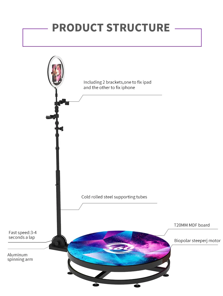 Large 150cm 369 Degree Spinner Video Booth Camera Portable Automatic ...